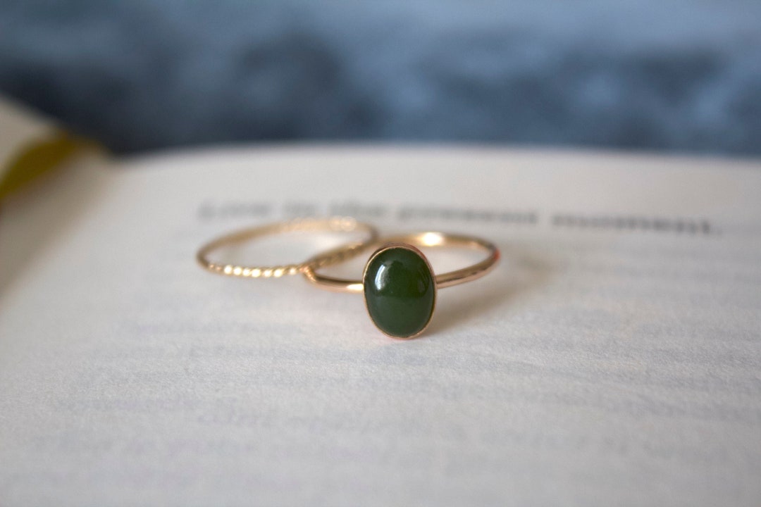Jade Ring / 14k Gold Filled Jade Ring Set / Dainty Ring/ Minimalist ...