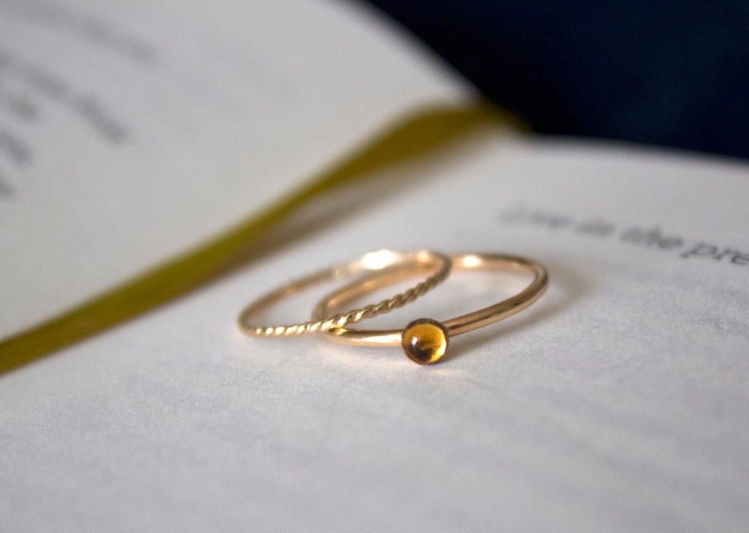 Citrine Ring / 14k Gold Filled Stacking Golden Citrine Ring Set ...