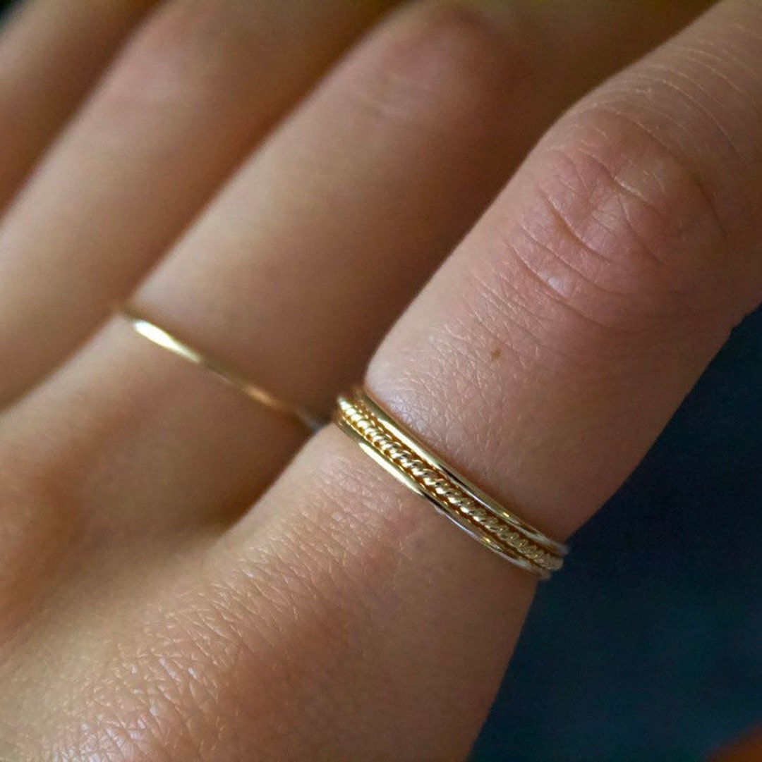 14k Gold Filled Stacking Ring Set / Set of 4 Stacking Rings/ Rope Ring ...