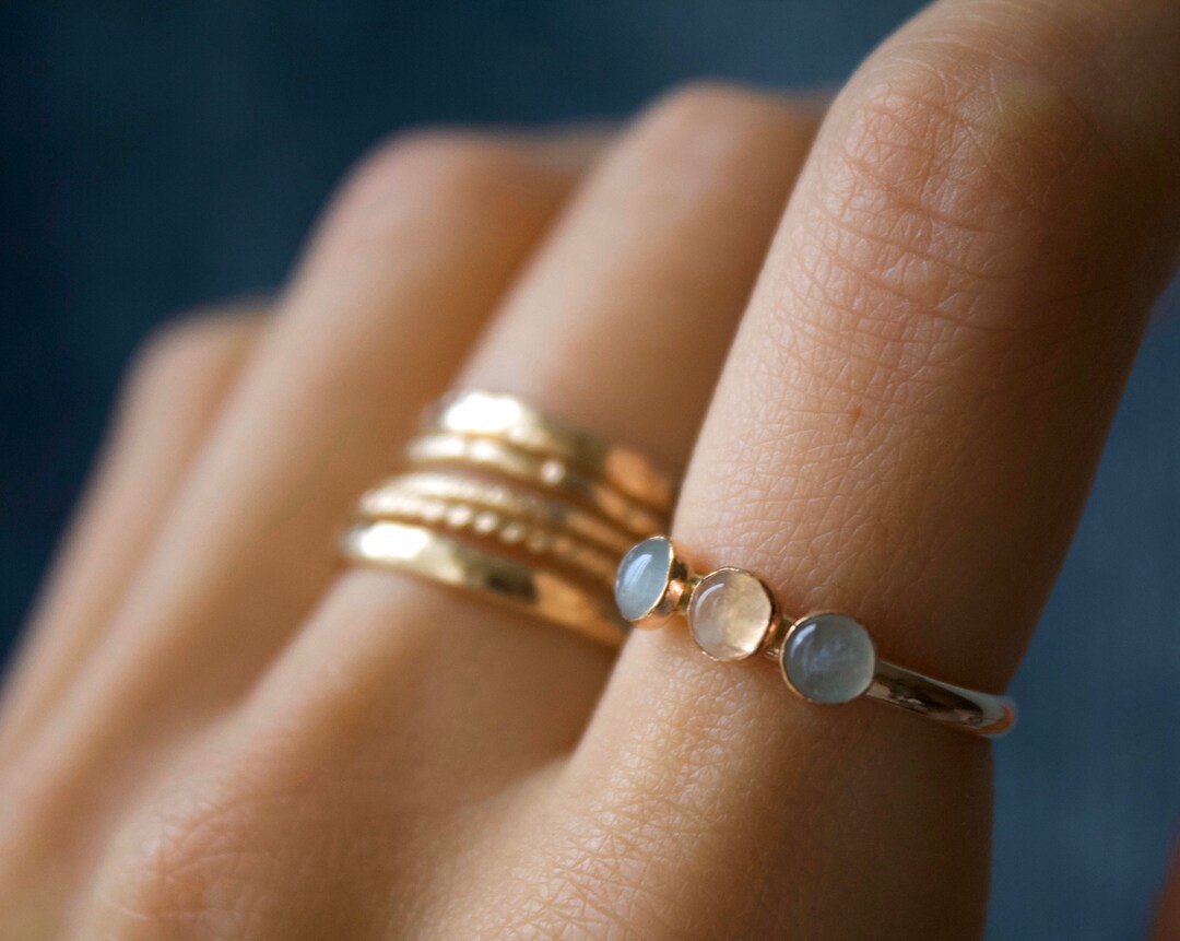 Aquamarine Moonstone Ring/14k Gold Filled Stacking Aquamarine & Moon ...