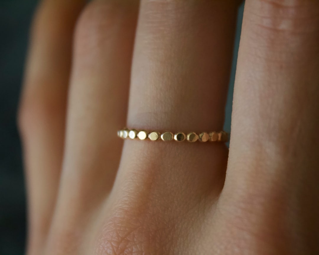 Flat Beaded Ring/ Gold Filled Ring/ 14k Gold Filled Stacking Ring/ Midi ...
