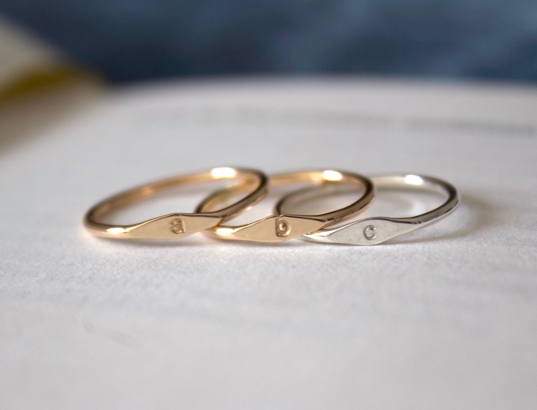 Tiny Signet Ring/ 14k Gold Filled Initial Ring/ Dainty Custom Letter Ring/ Gold Filled Ring ...