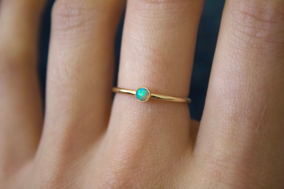 Opal Ring/ Minimalist Ring/14k Gold Filled Stacking Opal Ring/stackable/ Teal Opal/ Dainty ...