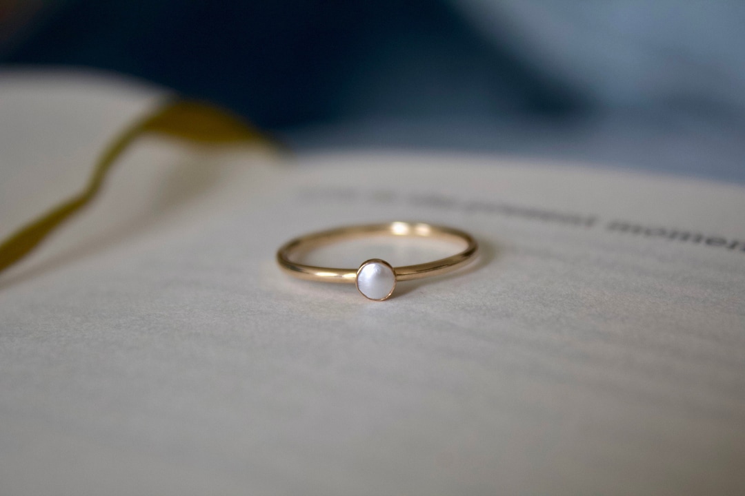 Pearl Ring/ 14k Gold Filled Stacking Pear Ring/ Stackable/ Silver Pear ...