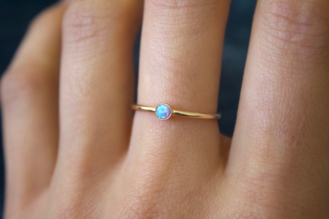 Opal Ring/ Minimalist Ring/ 14k Gold Filled Stacking Opal Ring/ Light Blue Opal/ Dainty ...