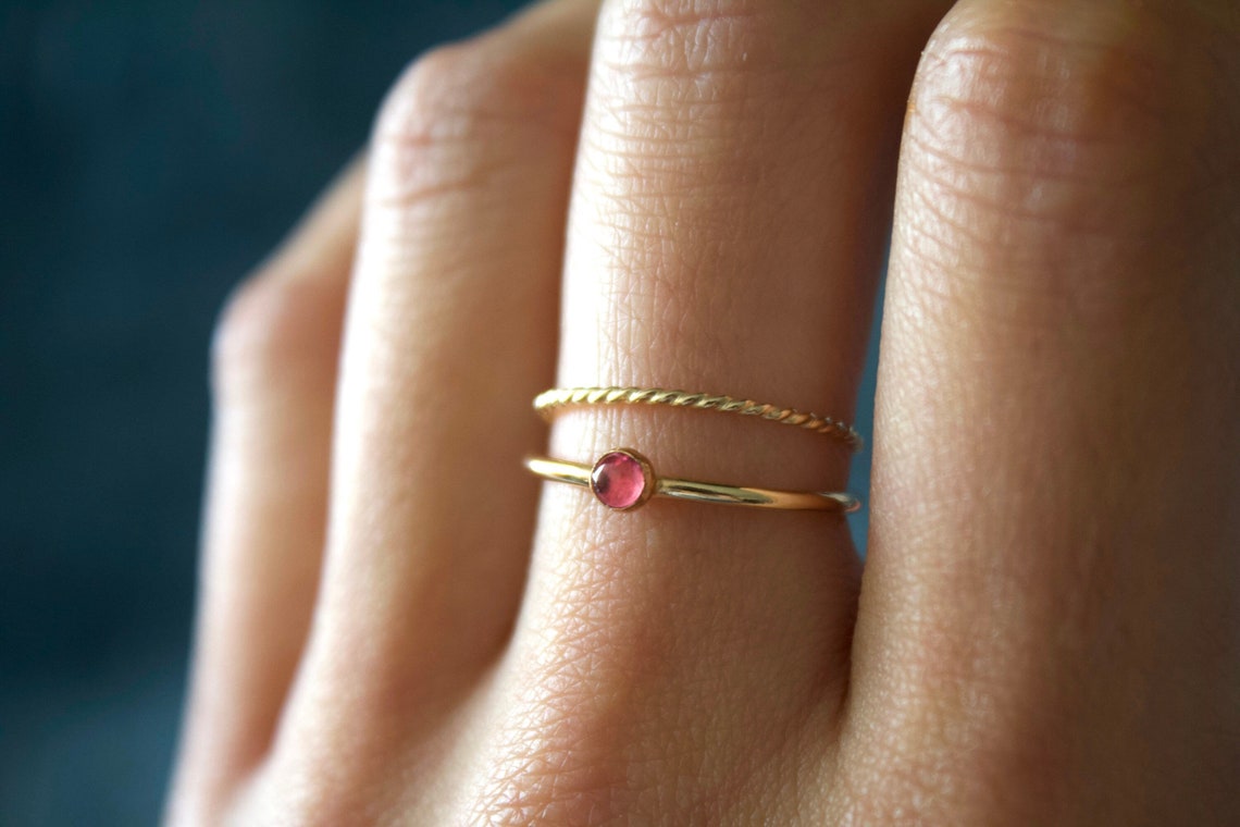 Pink Tourmaline Ring /14k Gold Filled Stacking Pink Tourmaline Ring Set ...