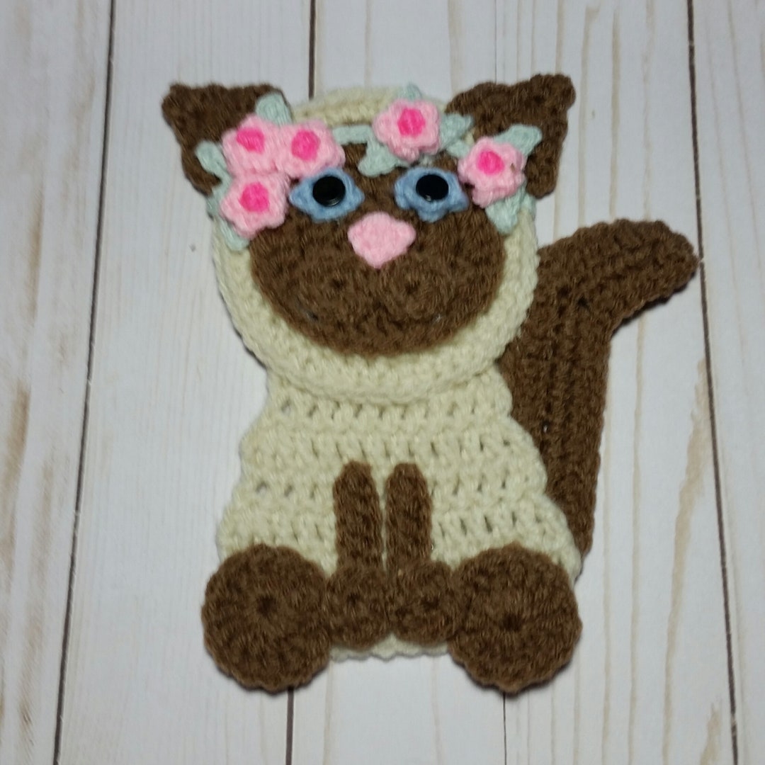 Siamese Cat Applique / Tan and Brown Cat With Floral Crown Applique / Premade Ready to Use ...