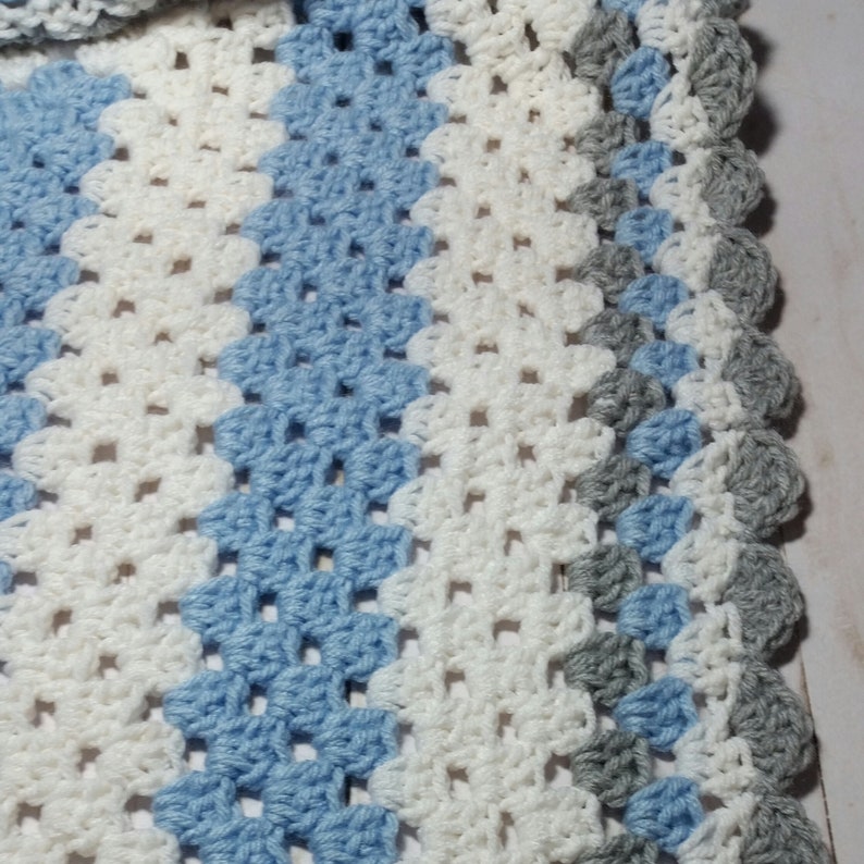 Blue and White With Grey Border Blanket / Baby Blanket / Lap - Etsy