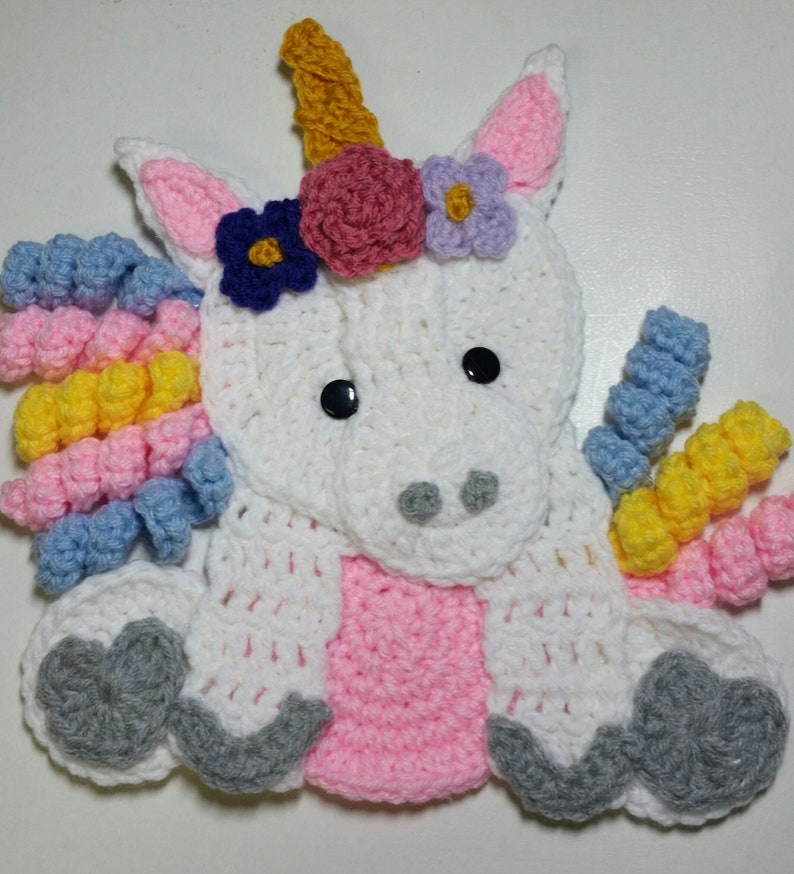 Unicorn Applique With Rainbow Mane and Tail / Crochet Unicorn | Etsy