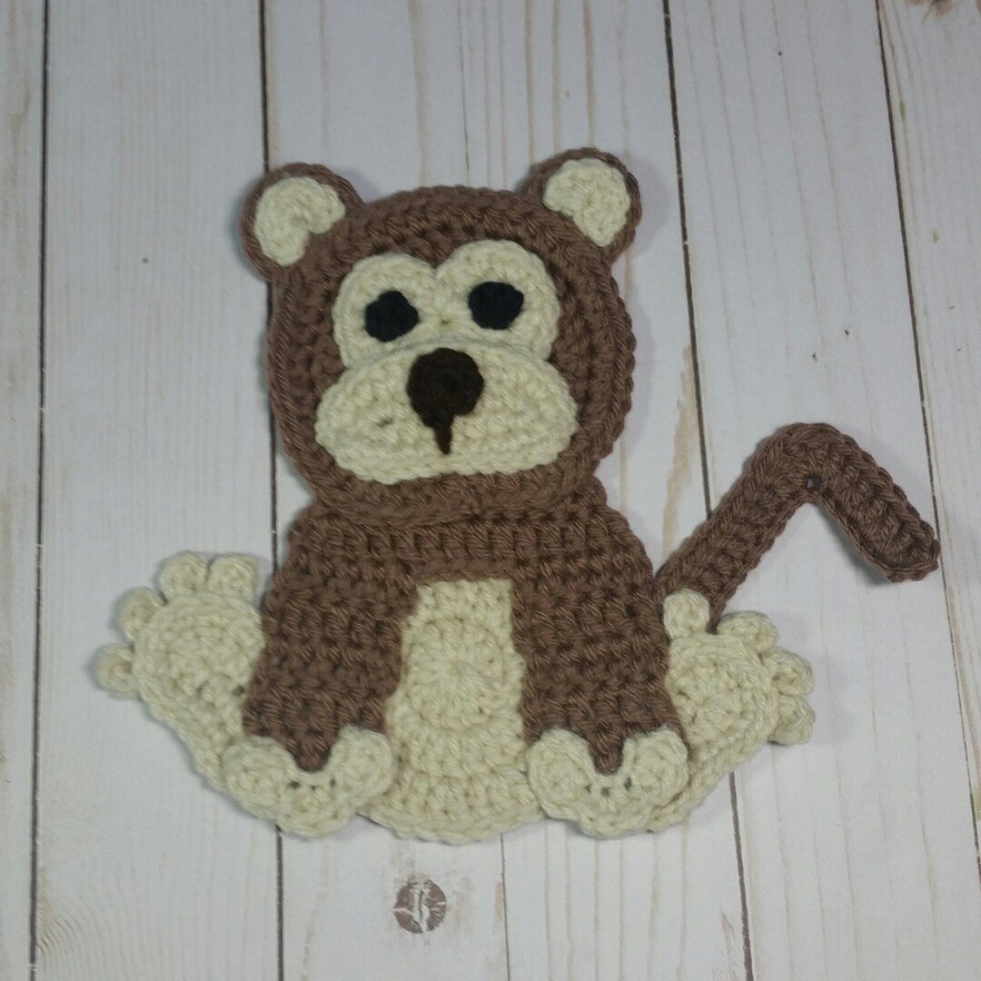 Monkey With Crocheted Eyes Applique / Crochet Monkey Applique / Premade ...