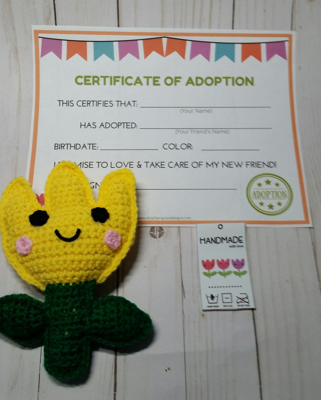 Yellow Tulip With Happy Face Cuddler / Crocheted Tulip Stuffie / Tulip ...