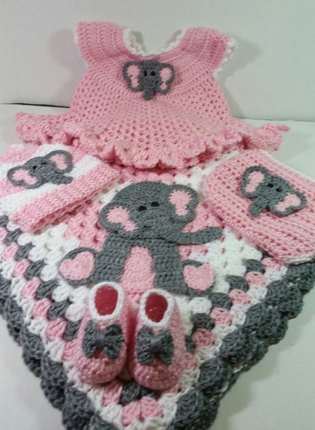 Soft Pink Sitting Elephant Dress and Blanket Gift Set / Baby Elephant ...