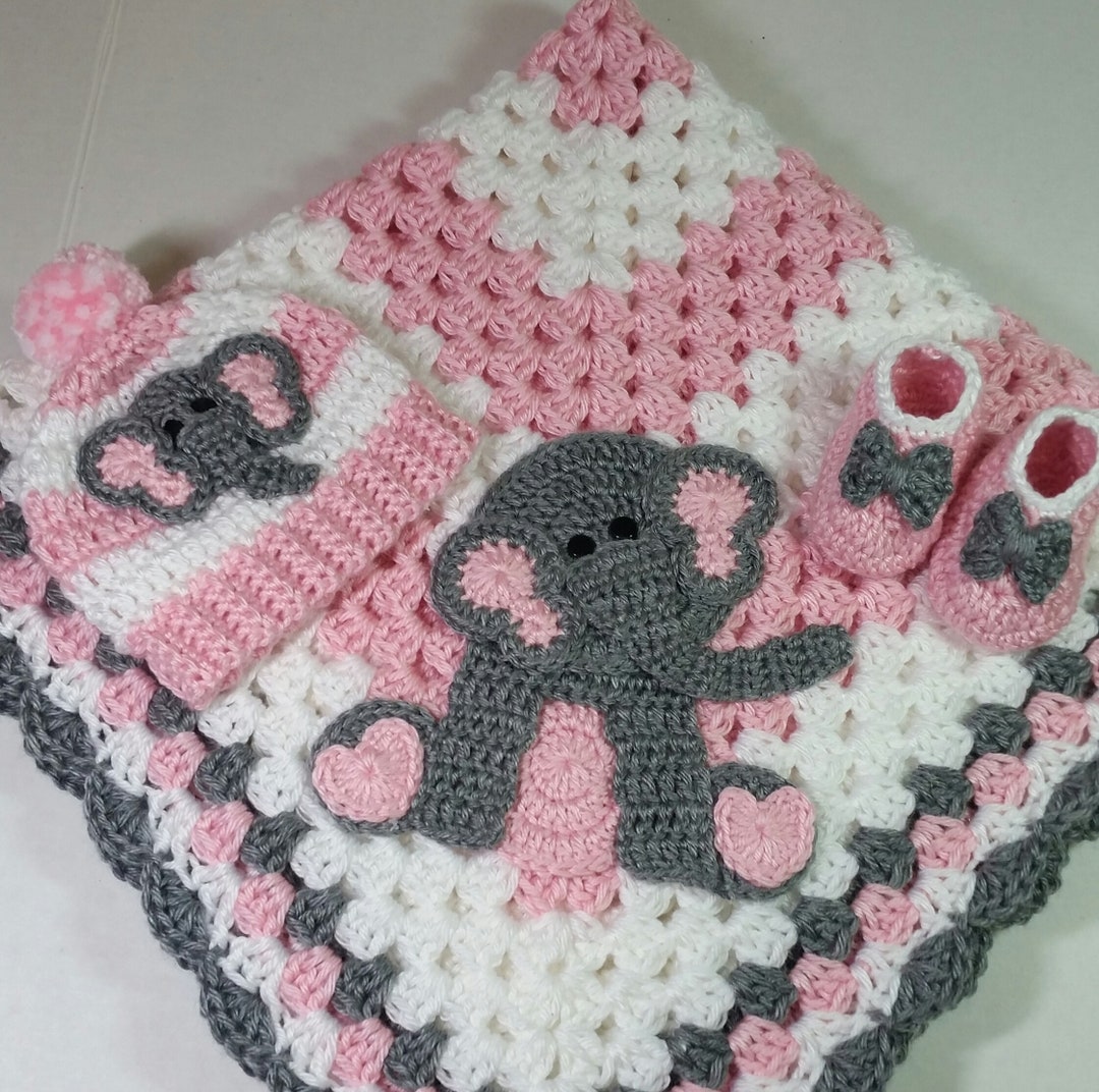 Soft Pink Sitting Elephant Blanket Gift Set / Baby Elephant Gift Set ...