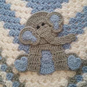 Sitting Elephant Baby Blanket Gift Set / Blue White and Grey / Baby ...