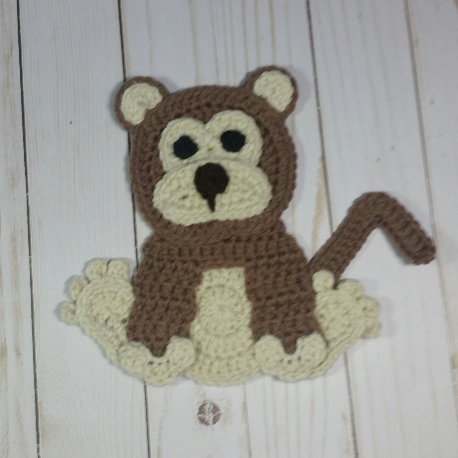 Monkey With Crocheted Eyes Applique / Crochet Monkey Applique - Etsy