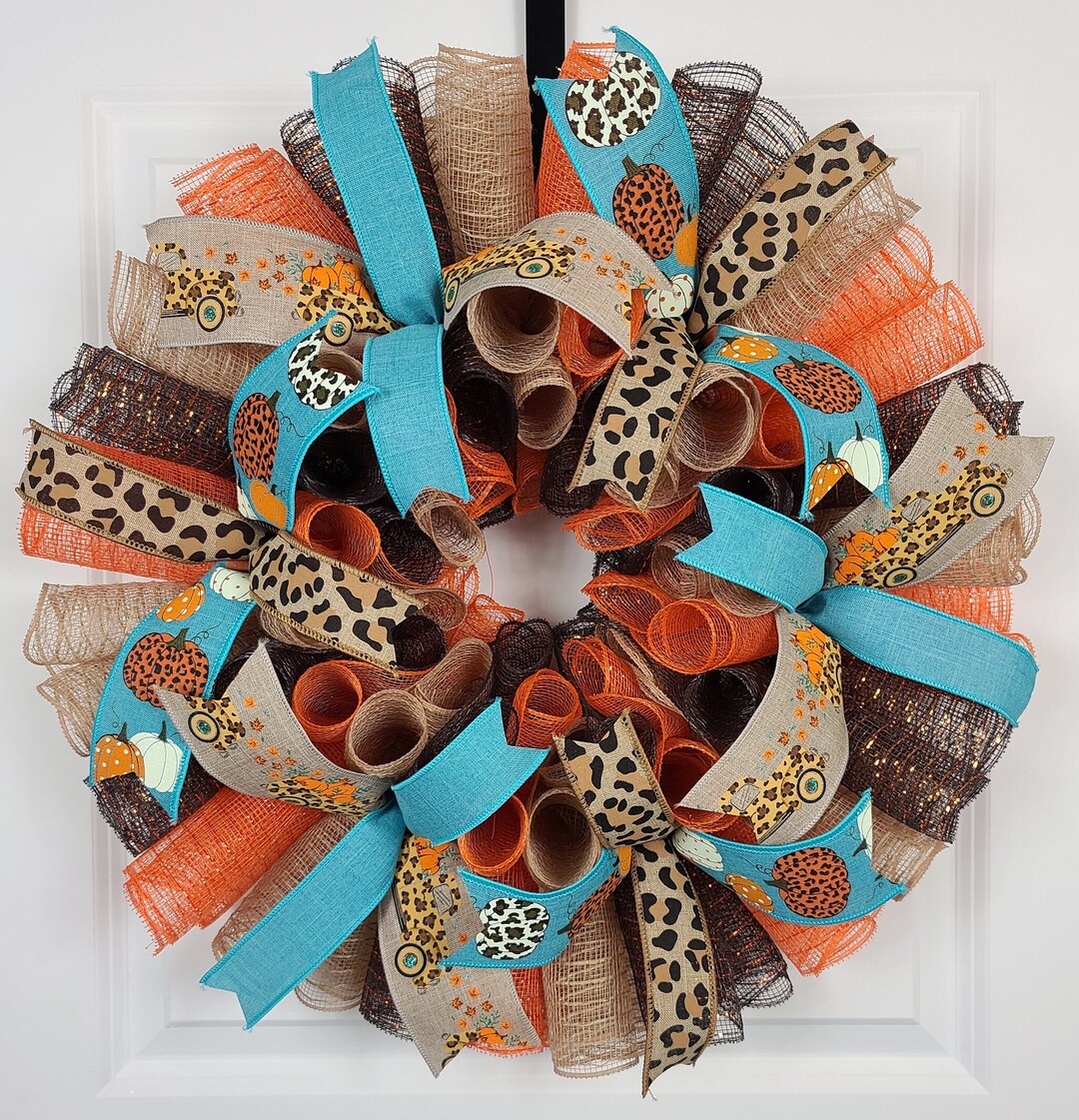 Pumpkin Themed Fall Wreaths, Leopard Print Fall Decorations, Fall Door ...