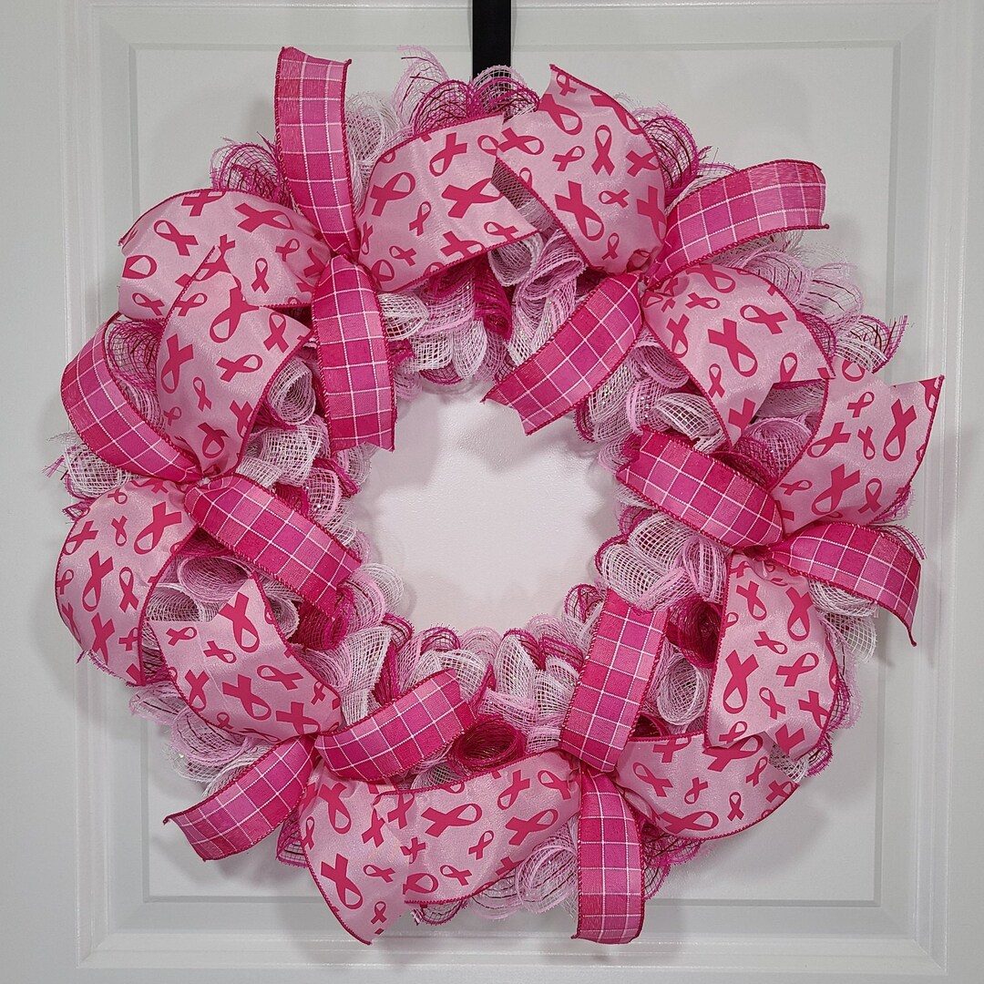 Breast Cancer Wreath, Pink Breast Cancer Wreath, Cancer Awareness ...