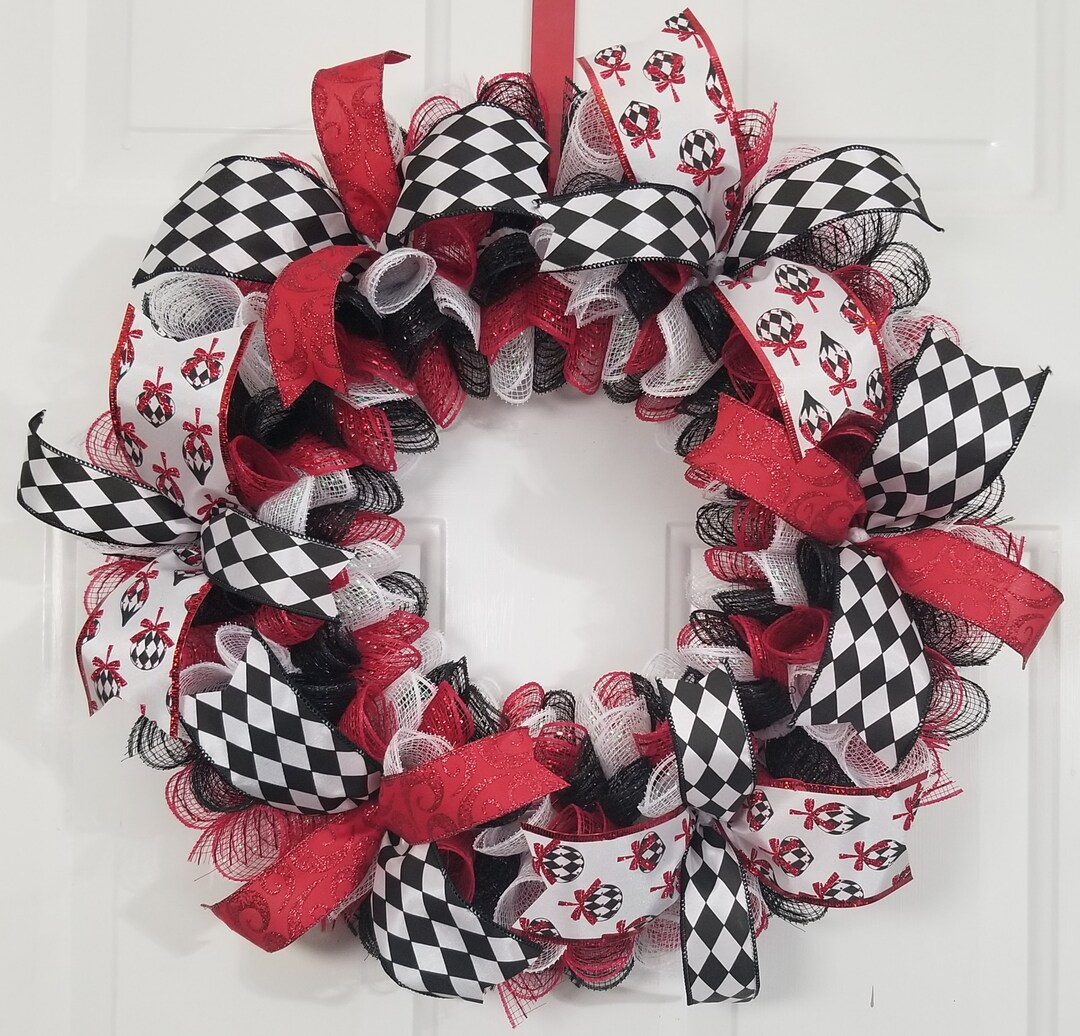 Door Wreaths For Christmas, Holiday Front Door Wreath, Harlequin Themed ...