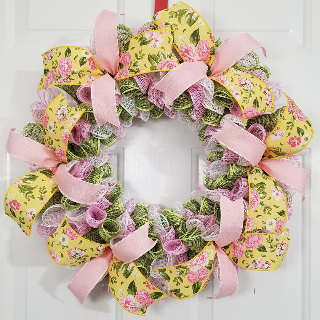Spring Summer Door Wreath, Yellow Front Door Wreaths, Spring Door ...