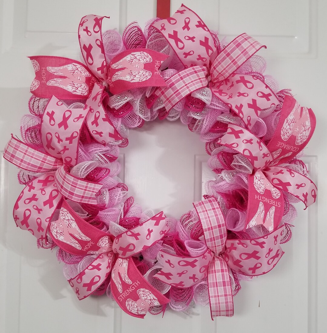 Breast Cancer Wreath, Cancer Ribbon Wreath, Cancer Awareness, Pink ...