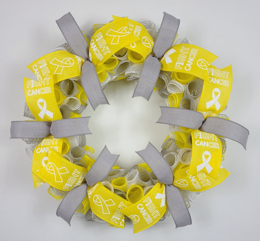 Yellow Cancer Front Door Wreath, Cancer Themed Door Decor, Door Wreaths ...