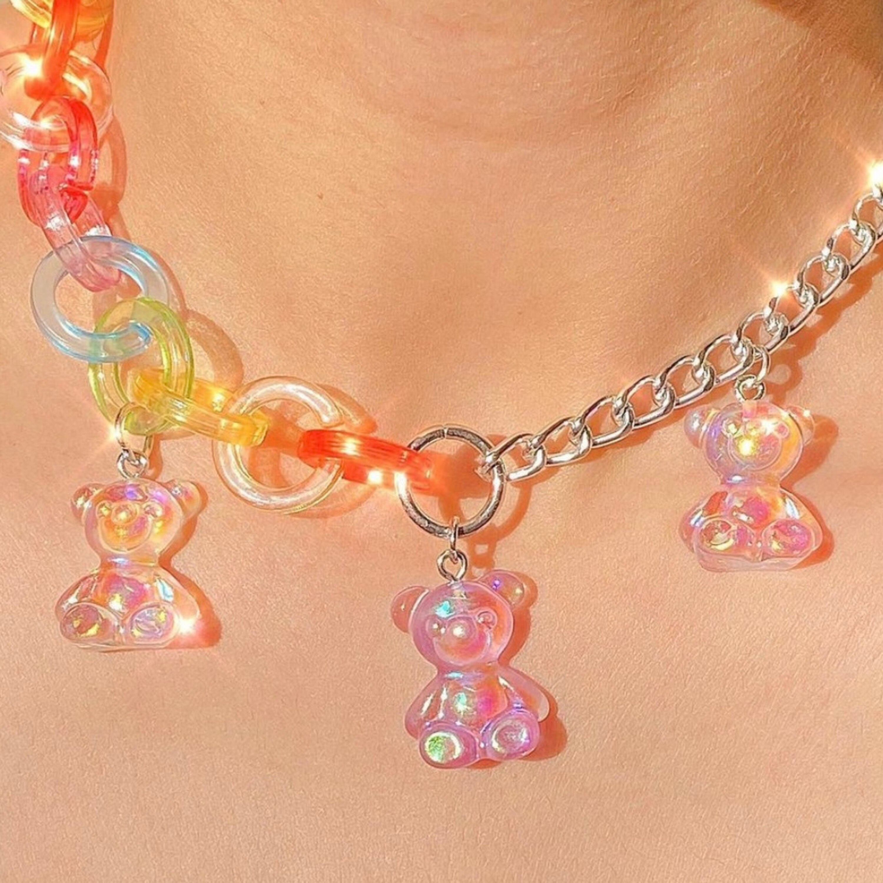 Y2K Aesthetic Rainbow Cute Jelly Bear Gummy Necklaces for Women Girls ...