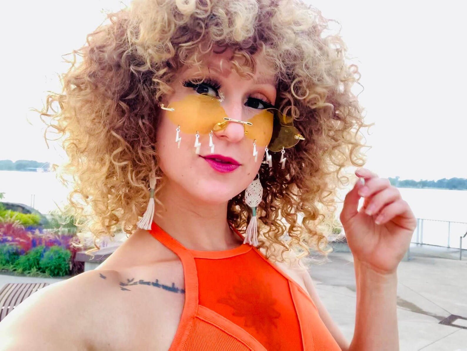 Unique Rimless Cloud Shape Water Drops Pendant Women Sunglasses Clear ...