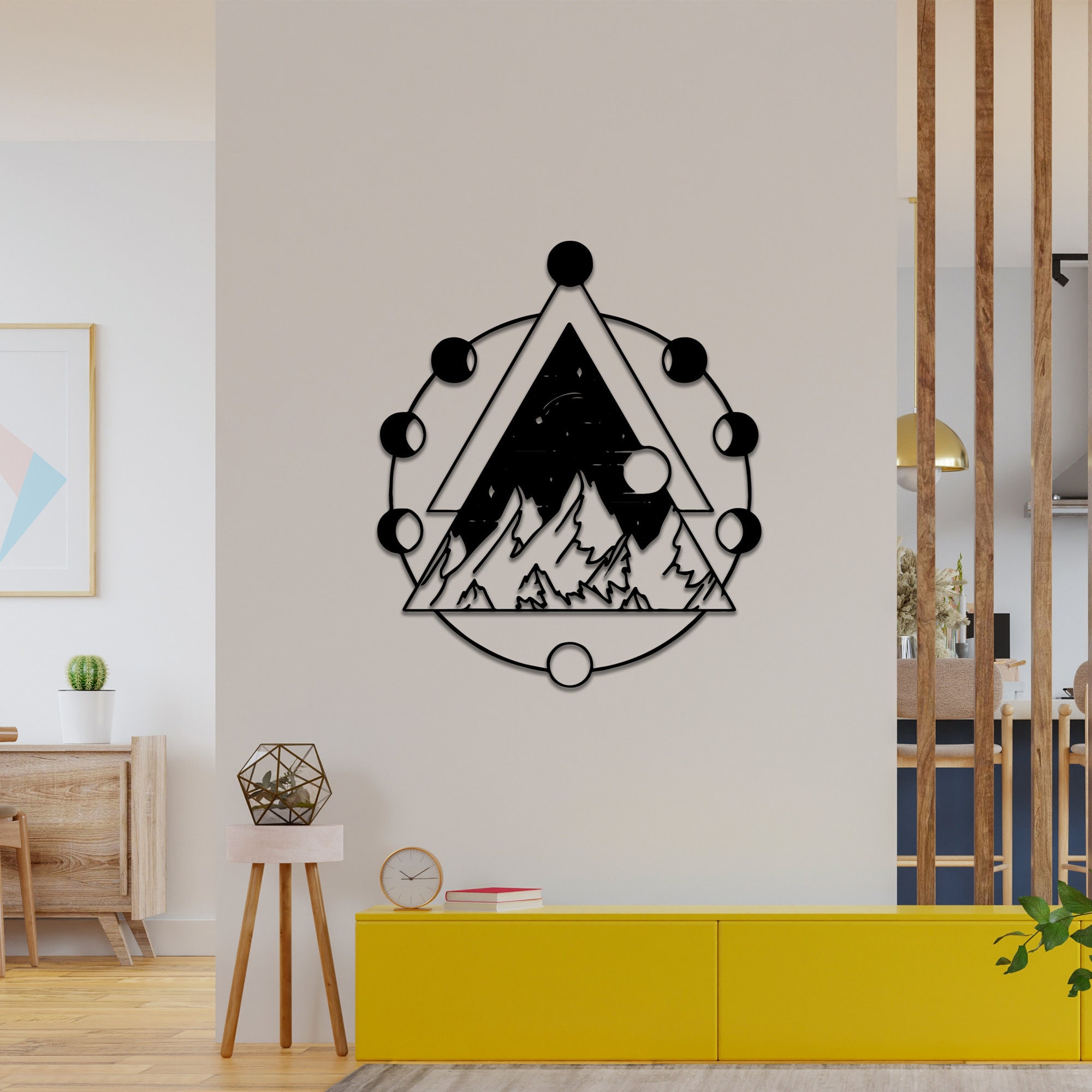 Moon Metal Wall Art, Lunar Cycle Geometric Wall Art, Triangles Metal ...