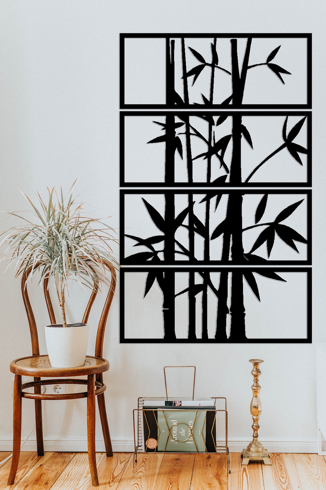 Bamboo Metal Wall Art,4 Panel, Metal Wall Decor Set, Suitabel for ...