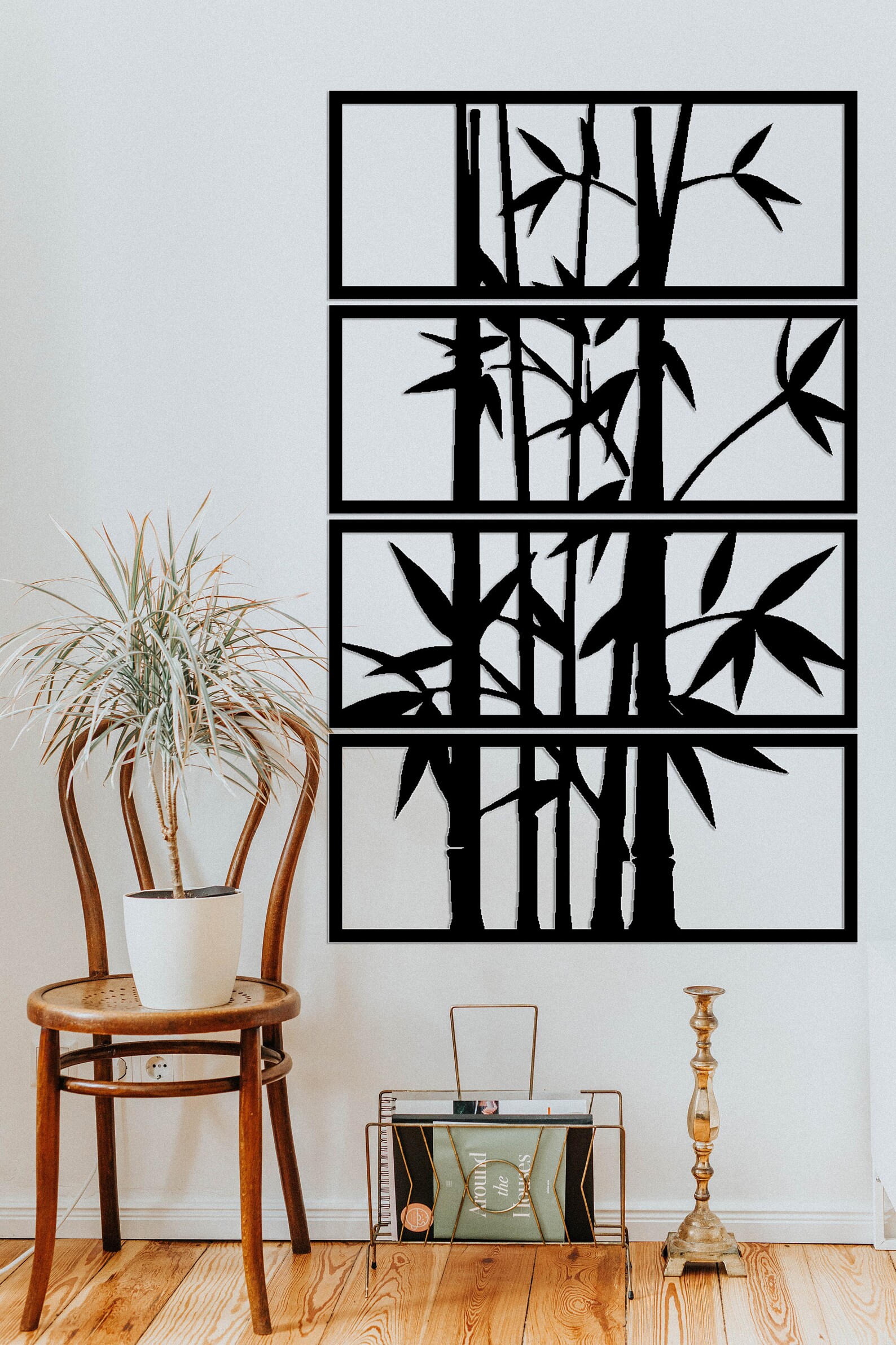 Bamboo Metal Wall Art,4 Panel, Metal Wall Decor Set, Suitabel for ...