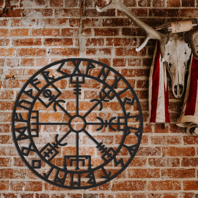 Vegvisir Wall Art, Vikings Decor, Runic Compass, Viking Protection Sign ...