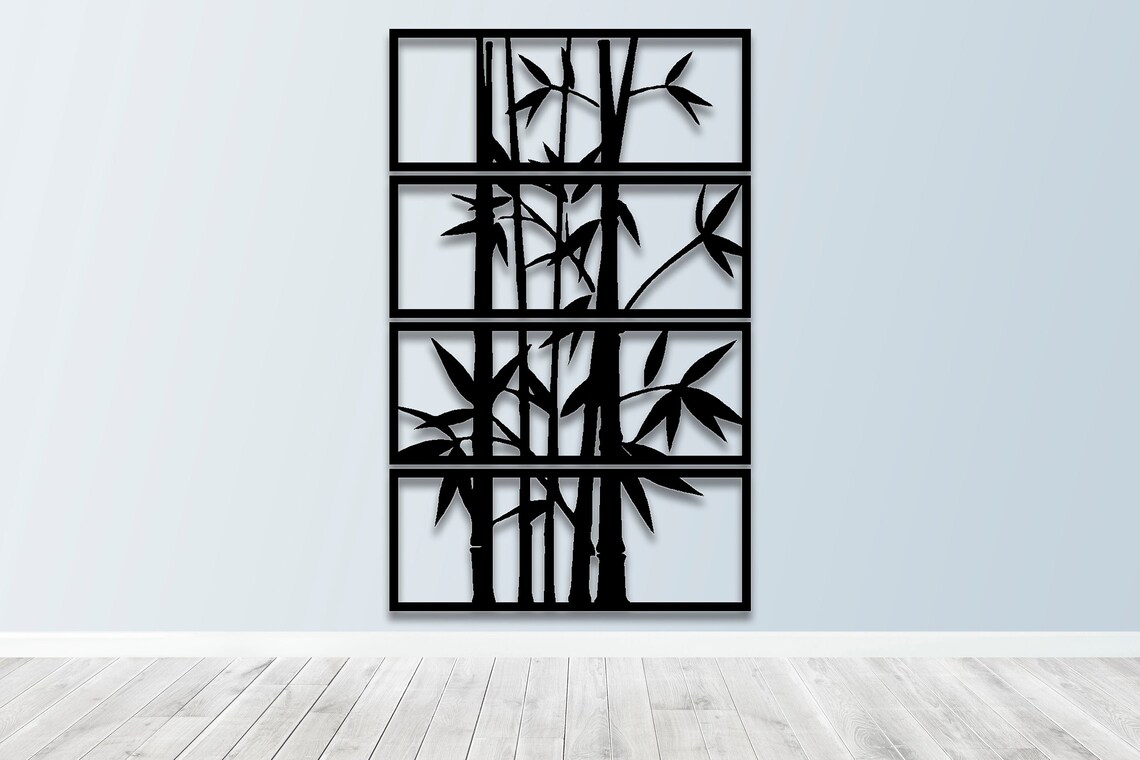 Bamboo Metal Wall Art,4 Panel, Metal Wall Decor Set, Suitabel for ...