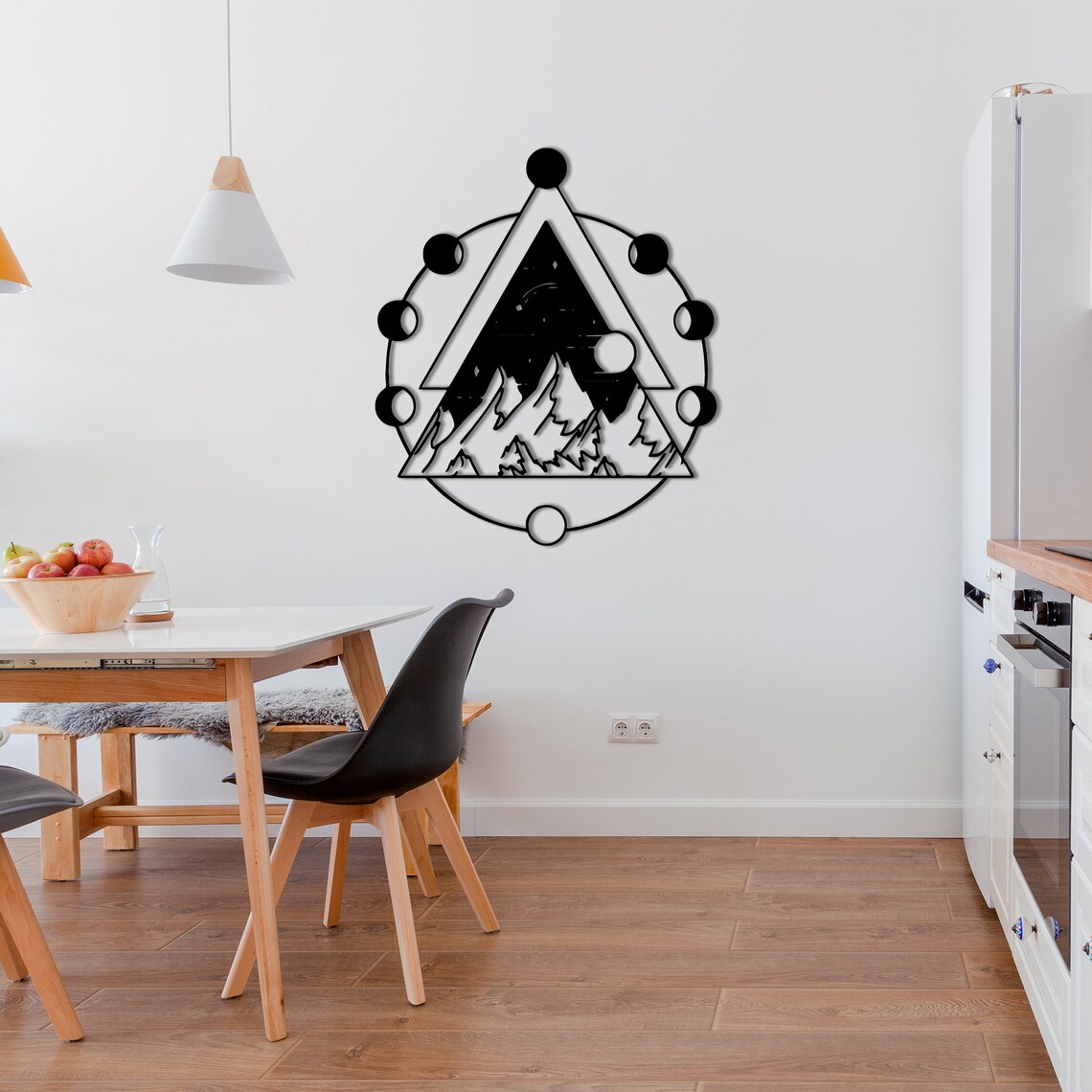 Moon Metal Wall Art, Lunar Cycle Geometric Wall Art, Triangles Metal ...