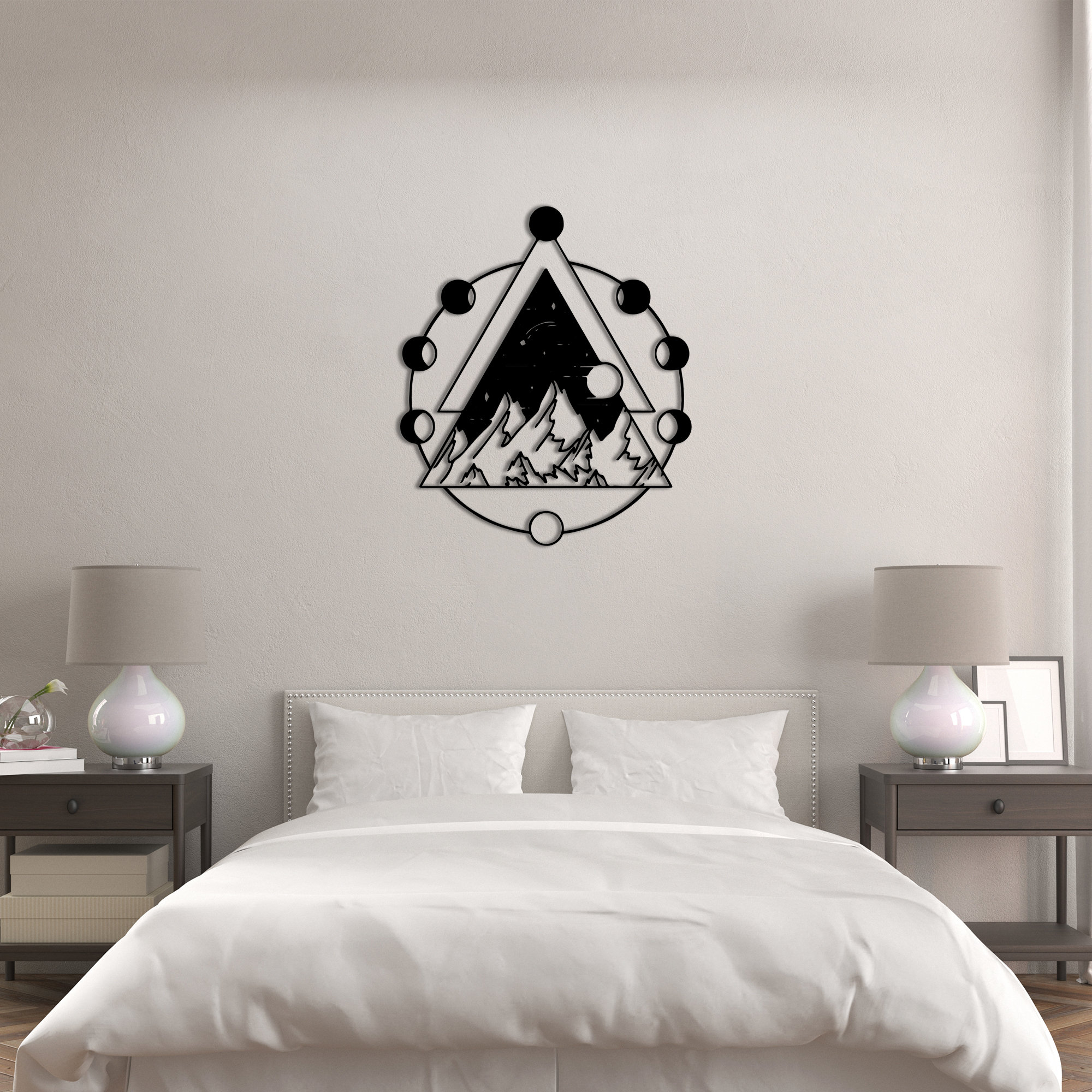 Moon Metal Wall Art, Lunar Cycle Geometric Wall Art, Triangles Metal ...