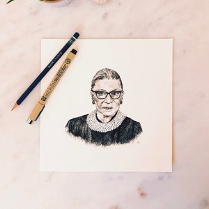 RBG Portrait Pen Sketch 8x8in – Print - Etsy