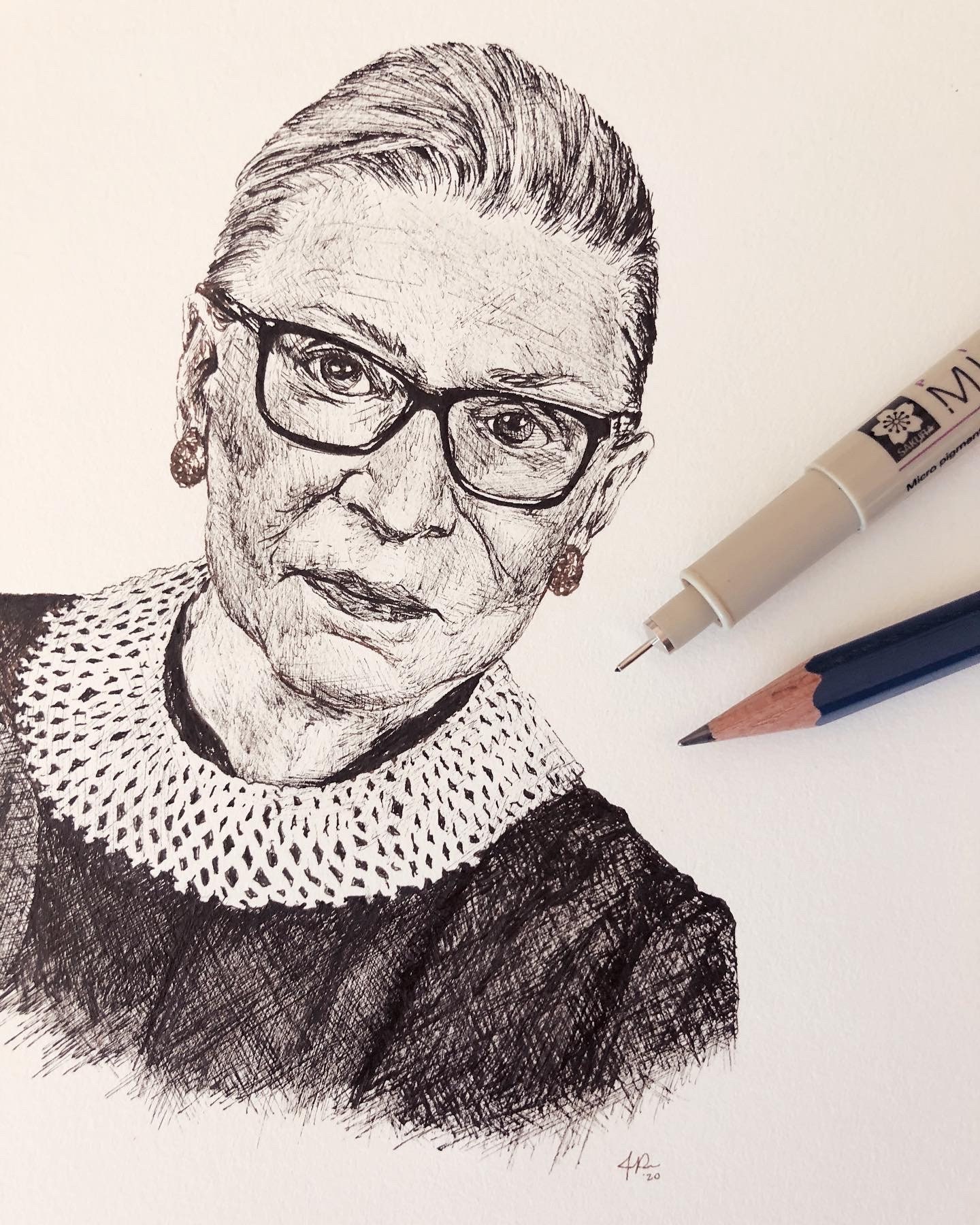 RBG Portrait Pen Sketch 8x8in – Print - Etsy