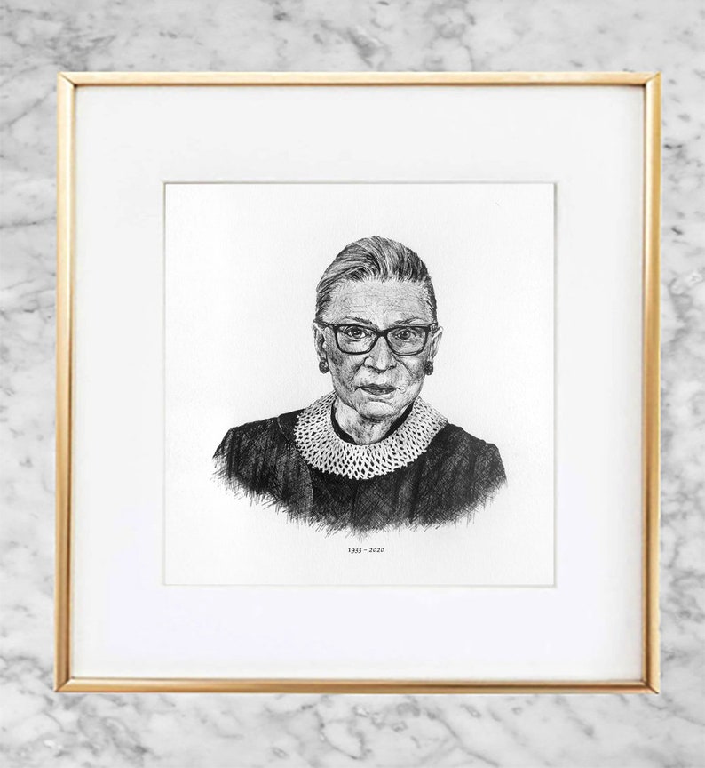 RBG Portrait Pen Sketch 8x8in Print - Etsy