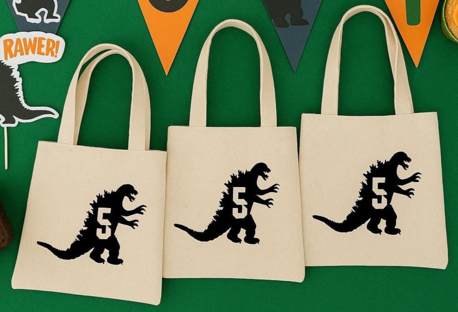 Godzilla Party Favor Bags: Set of 3 Cotton Treat Bags - Perfect for ...
