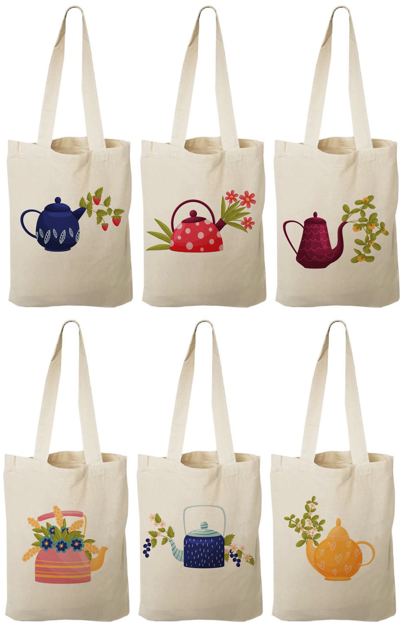 Tea Party Favor Bags - Cotton Teapot Mini Totes, Set of 6 - Etsy