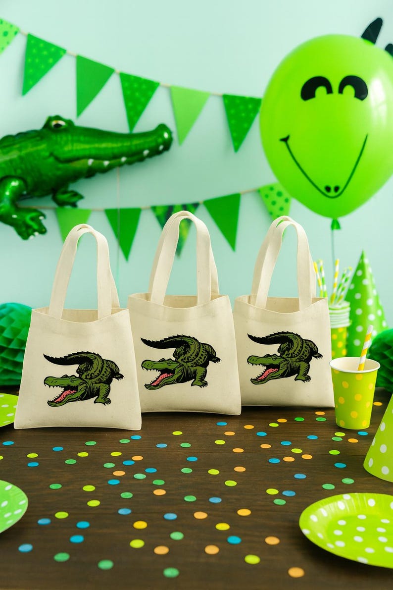Alligator Party Favor Bags – Reusable Cotton Birthday Goodie Bags (set ...