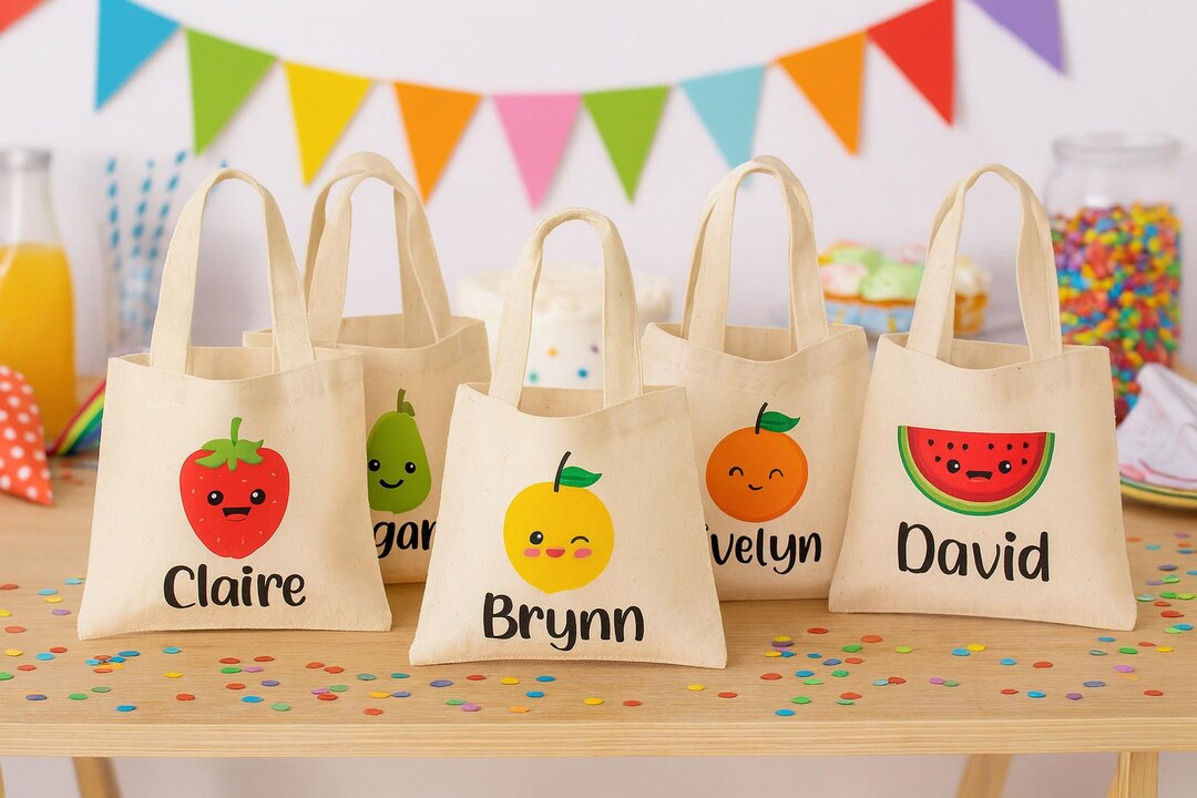 Personalized Fruit Party Favor Bags – Set of Six Custom Canvas Totes - Etsy