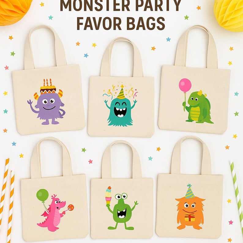 Monster Party Favor Bags - Set of 6 Cotton Goodie Bags - Etsy UK