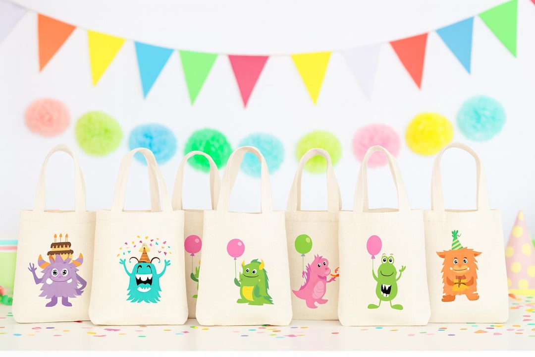 Monster Party Favor Bags - Set of 6 Cotton Goodie Bags - Etsy UK