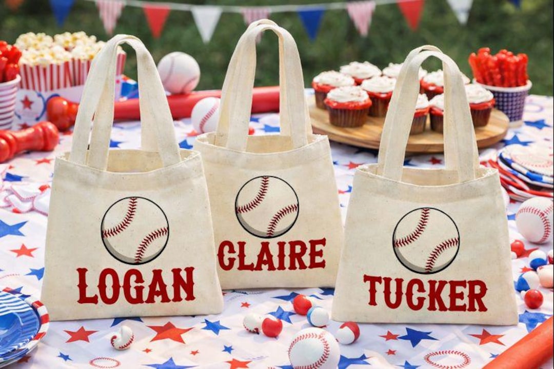Baseball Party Favor Bags, Set of 3 Cotton Treat Bags - Etsy