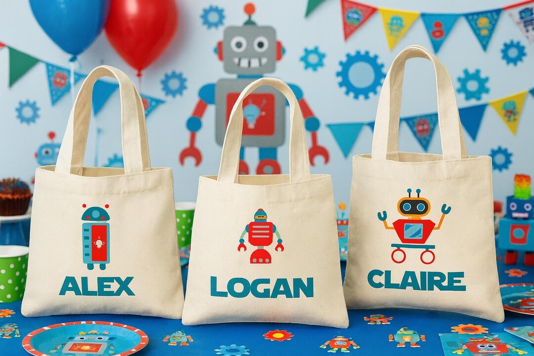 Personalized Robot Party Favor Bags – Sci-fi Birthday, Cotton Gift - Etsy