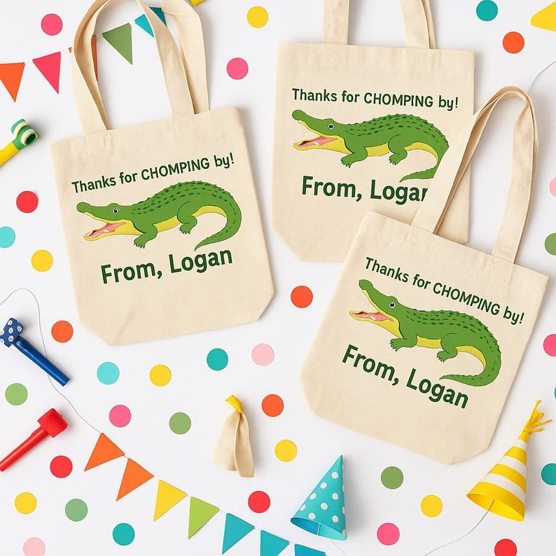 Personalized Alligator Cotton Favor Bags – Crocodile Party Treat Totes ...