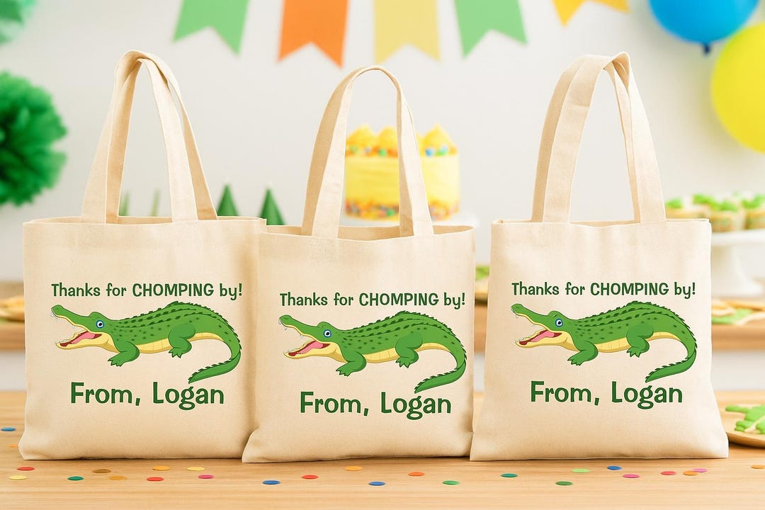 Personalized Alligator Cotton Favor Bags – Crocodile Party Treat Totes ...