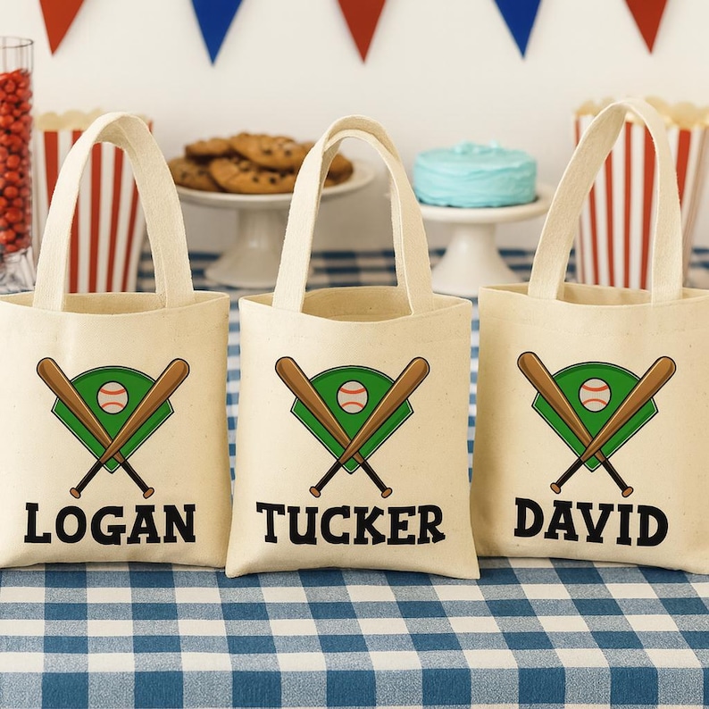 Personalized Baseball Favor Bag - Custom Name Canvas Tote - Etsy
