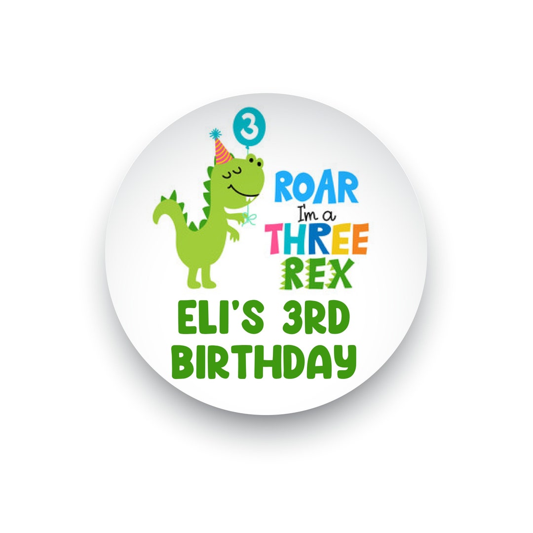 Three Rex Birthday Stickers, Dinosaur Party Favor Stickers, Dinosaur ...