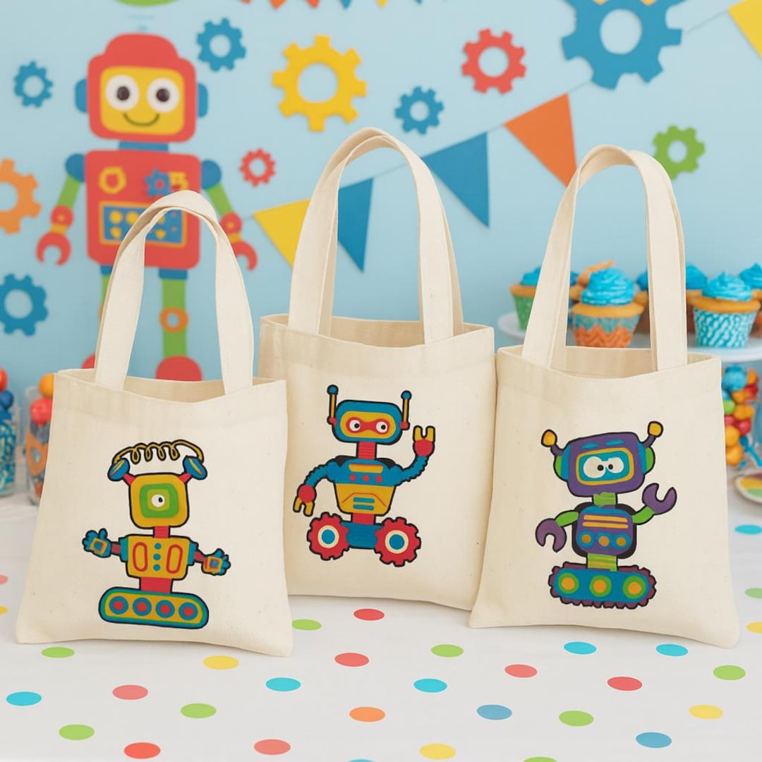 Robot Party Favor Bags – Retro Canvas Goodie Totes, Set of 3 - Etsy
